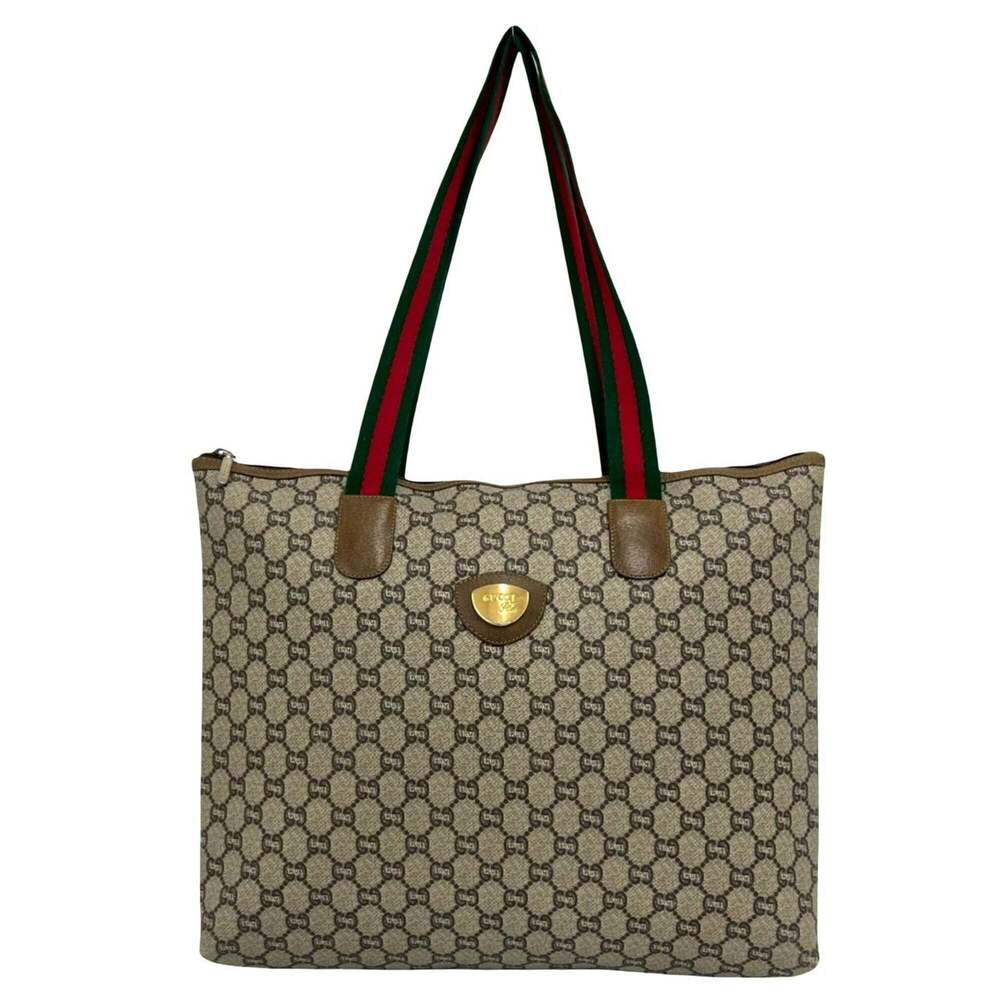 Gucci | Bags | Gucci Vintage Sherry Line Gg Logo Leather Tote ...
